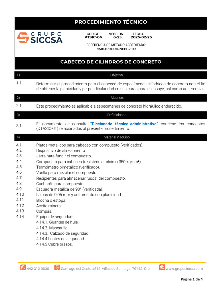 Procedimiento de Cabeceo de Cilindros de Concreto | PDF