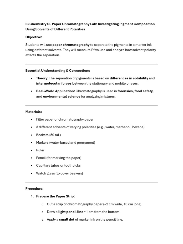 Pigment Separation via Paper Chromatography | PDF