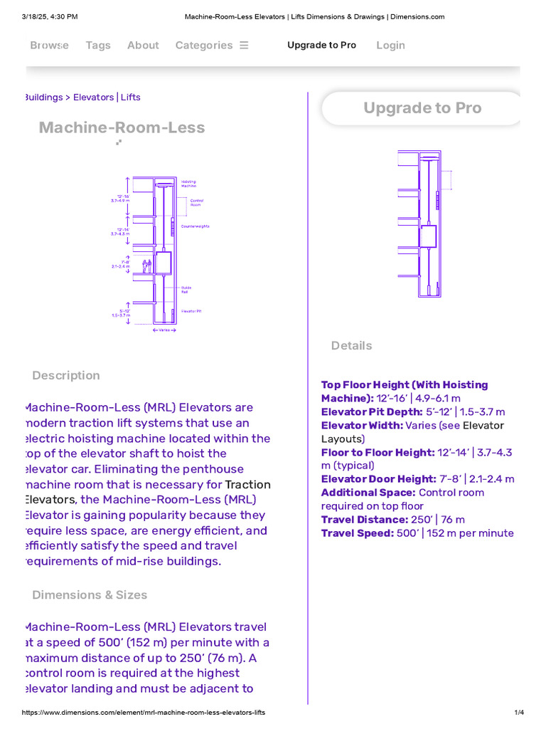 Machine-Room-Less Elevators - Lifts Dimensions & Drawings | PDF | Elevator
