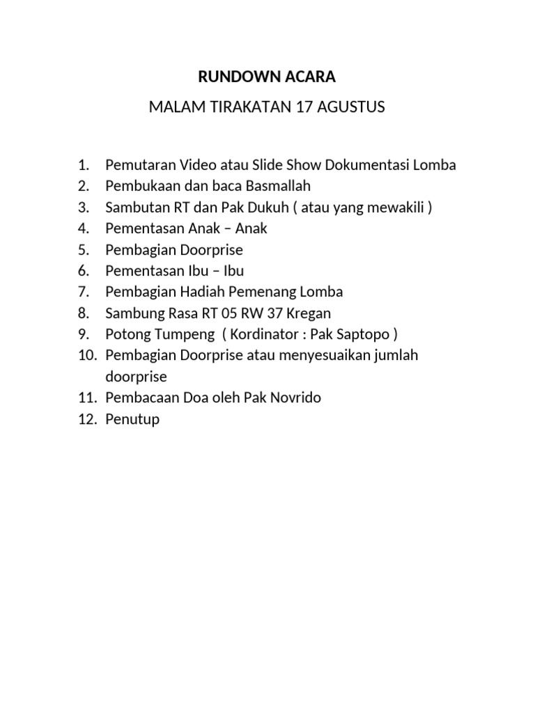 Rundown Malam Tirakatan 17 Agustus | PDF