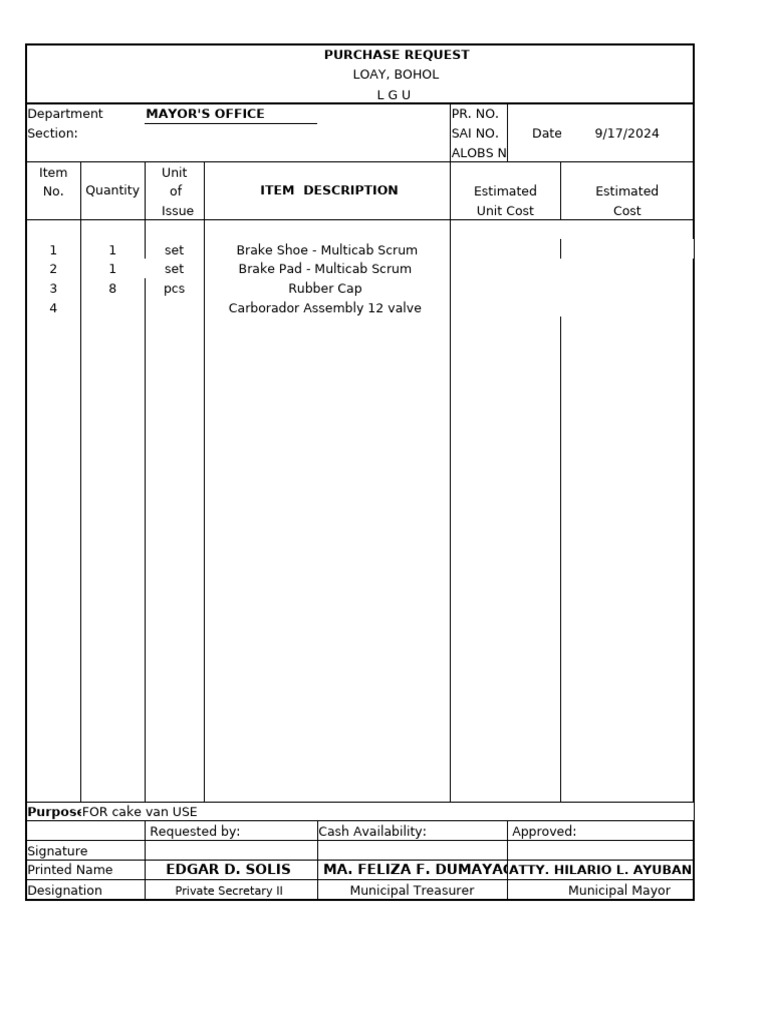 Purchase Requests for Loay, Bohol | PDF