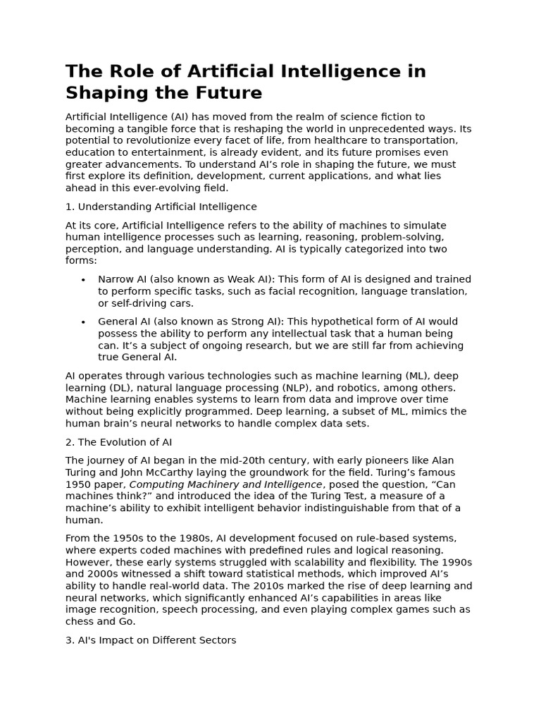 New Upload - The Role of Artificial Intelligence in Shaping The Future | PDF | Artificial ...