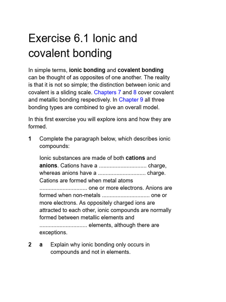 Ionic Bonding Exercises and Concepts | PDF | Ion | Ionic Bonding