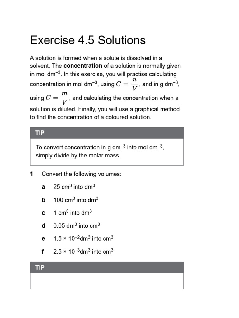 Concentration Stoichiometry - Workbook Exercise | PDF | Concentration ...