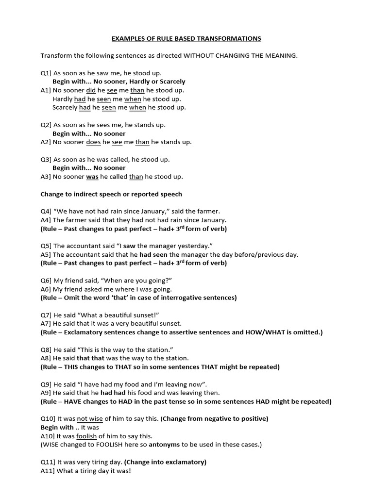 Examples of Rule Based Transformations- Updated | PDF | Linguistic Morphology | Semantic Units