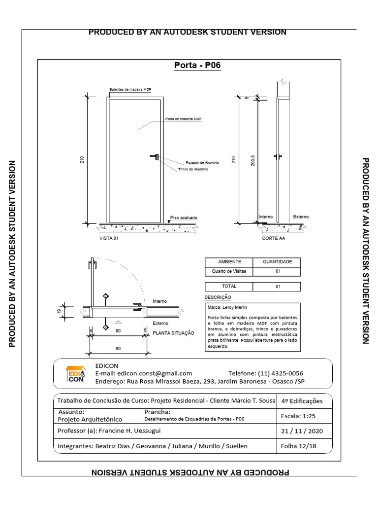 PDF Detalhamento Esquadrias Portas - P06 | PDF