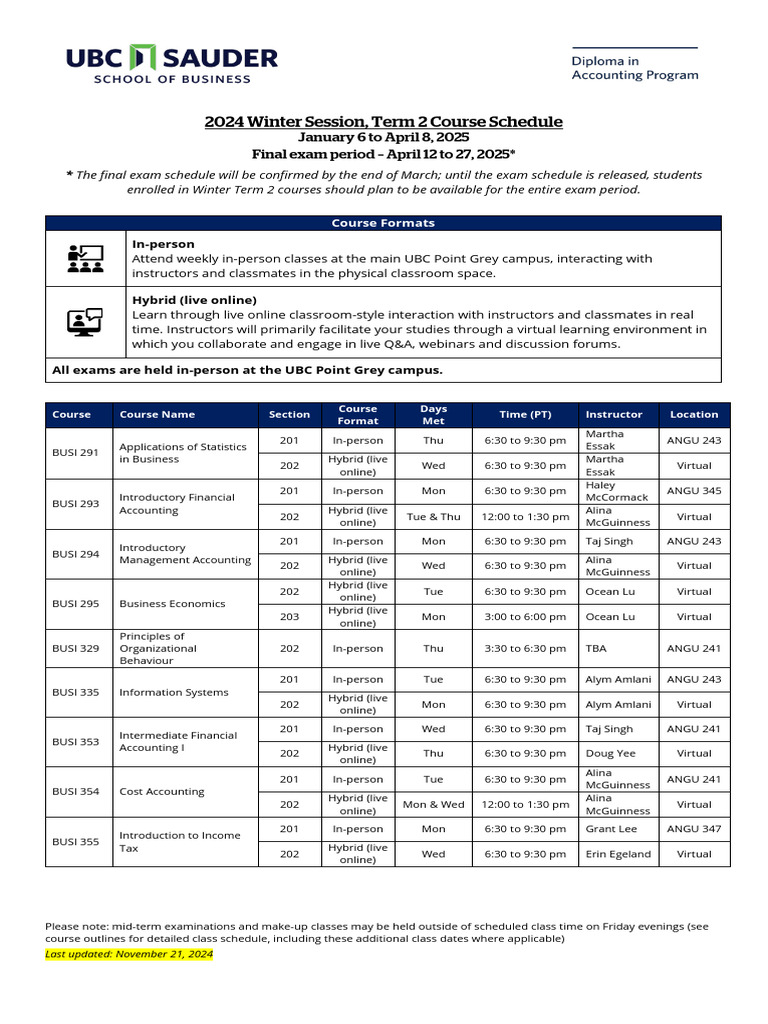 2024 Winter Session Term 2 Schedule and Timetable | PDF | Business ...