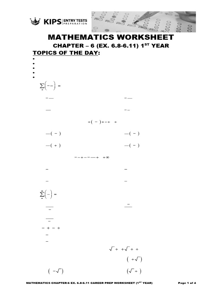 1st Year Math Worksheet: Geometric Series | PDF | Summation | Mean