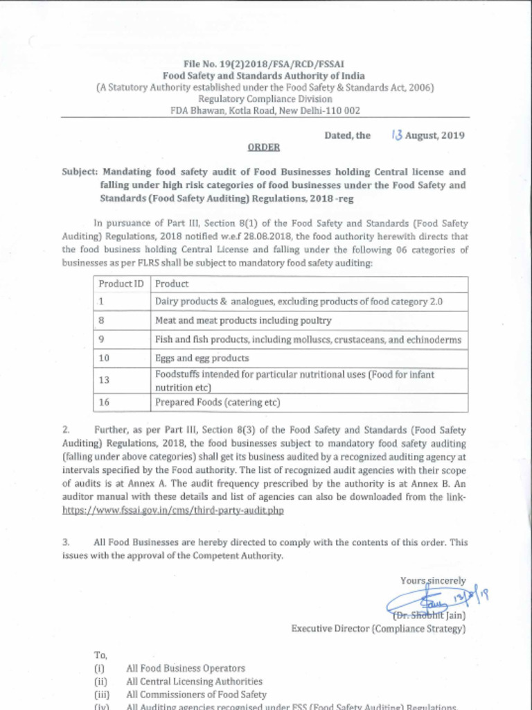 Order Food Safety Audit 14-08-2019 | PDF