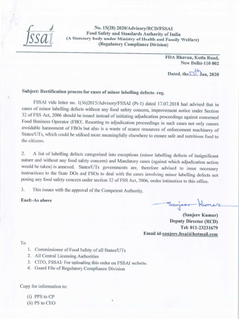 Letter Rectification Labelling Defects 20-01-2020 | PDF