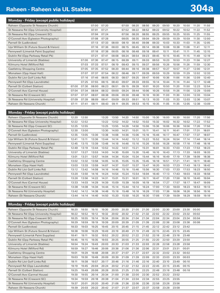 304A Bus Éireann Timetable UL Limerick City | PDF