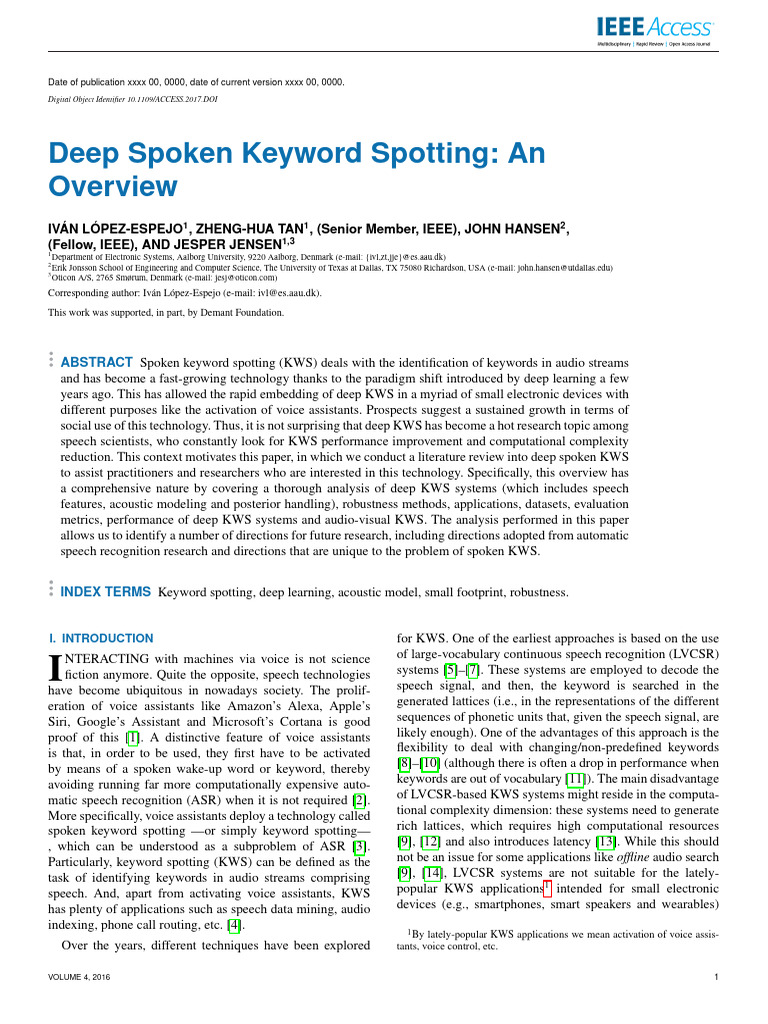 Deep Spoken Keyword Spotting_ An Overview | PDF | Speech Recognition | Deep Learning