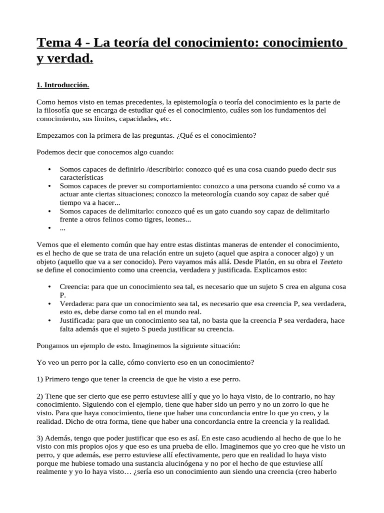 Teoría del Conocimiento: Definición y Tipos | PDF | Verdad | Conocimiento