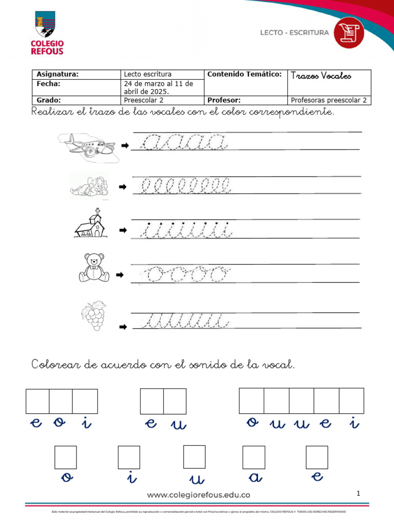 Trazos y Colores de Vocales en Preescolar | PDF