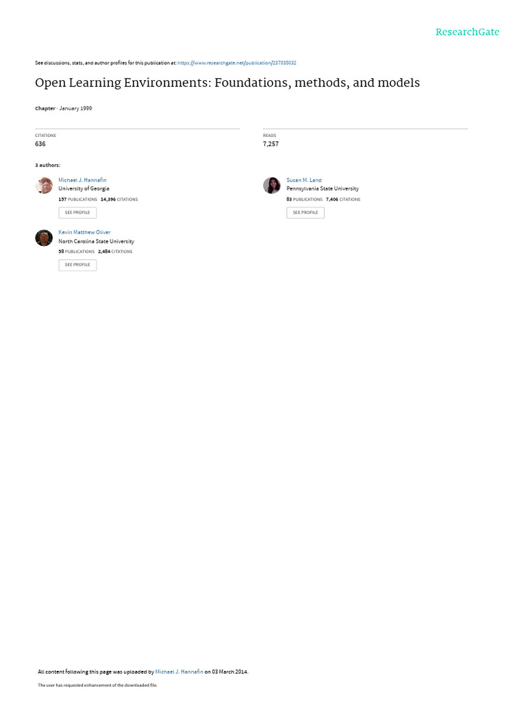 Open Learning Environments Foundations Methods and | PDF