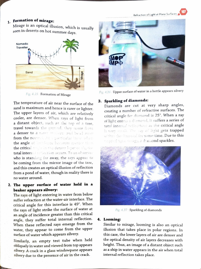Understanding Mirage and Total Internal Reflection | PDF | Optics ...