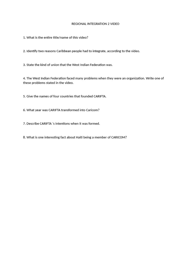 Caribbean Regional Integration Explained | PDF