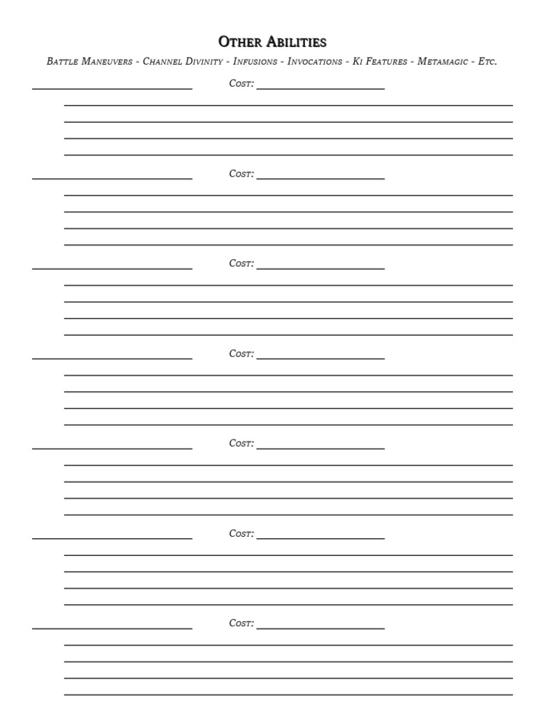 Other Abilities Sheet Pdf