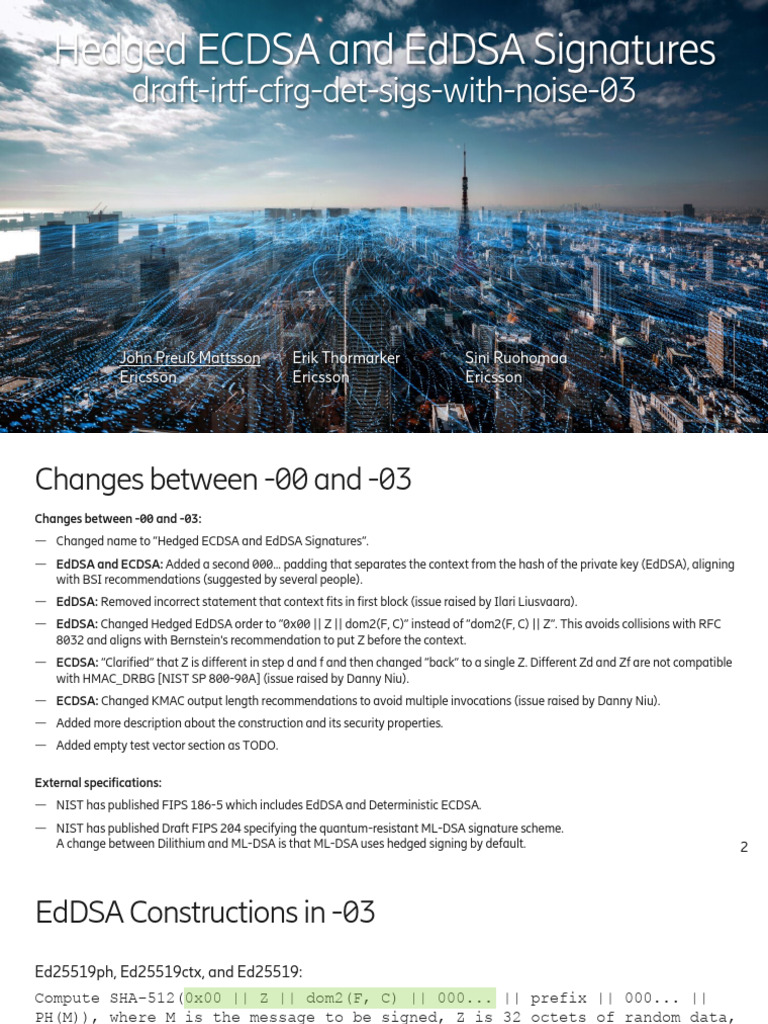 slides-119-cfrg-hedged-ecdsa-and-eddsa-signatures-00 | PDF | Cryptography | Secure Communication