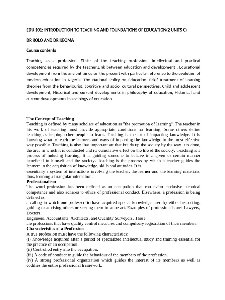 Introduction to Teaching Foundations | PDF | Learning | Psychology