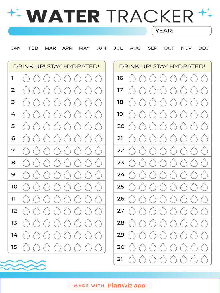 PlanWiz Monthly Water Intake Tracking Planner | PDF
