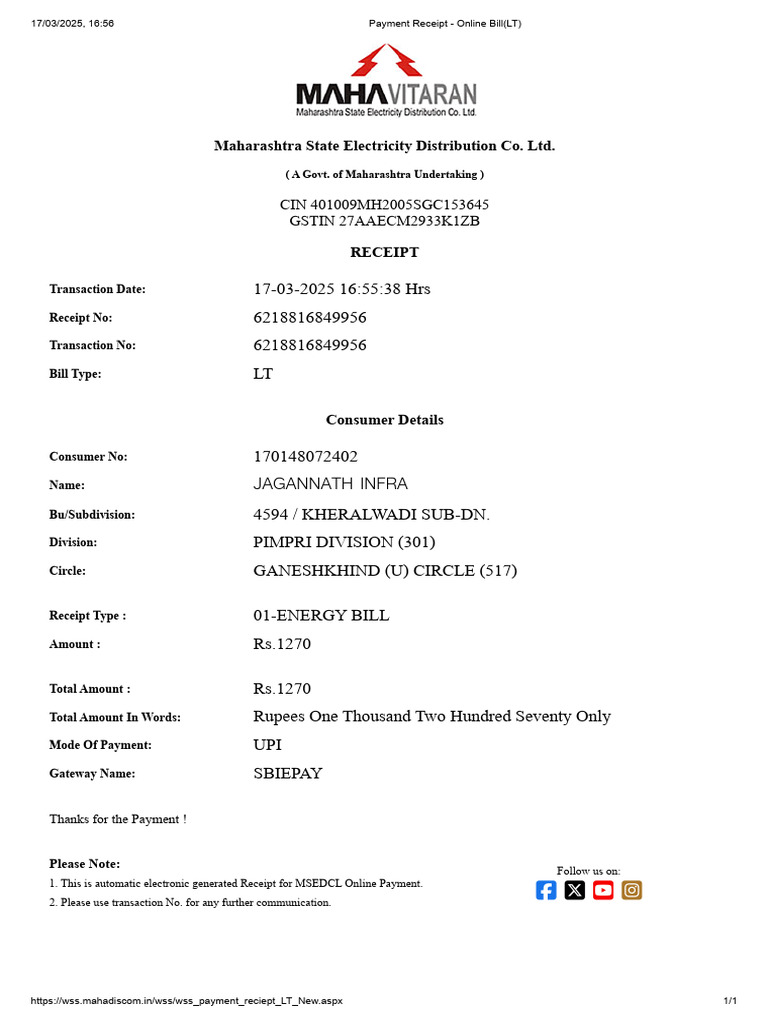 Payment Receipt - Online Mspace | PDF