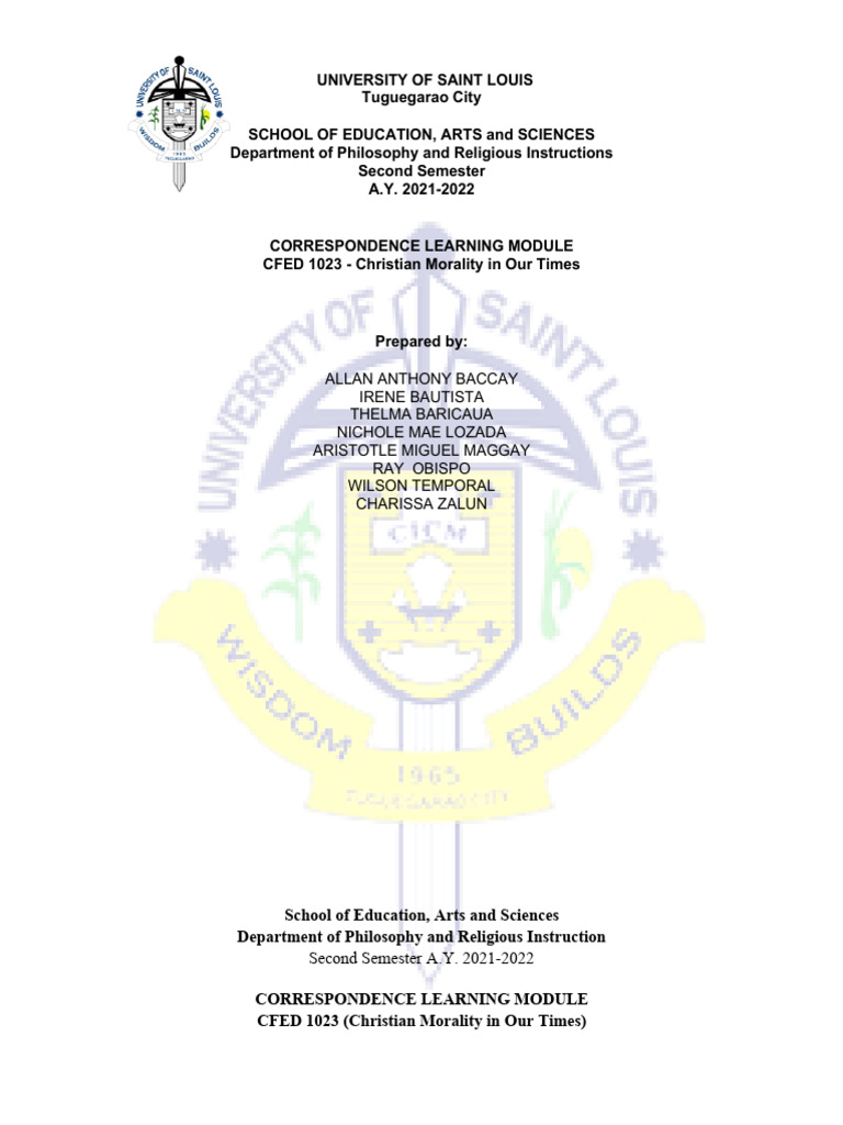 Cfed 1023 Module Week 7 | PDF | Conscience | Jesus