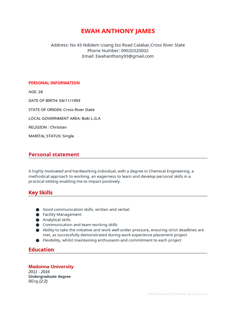 EWAH ANTHONY C.V | PDF