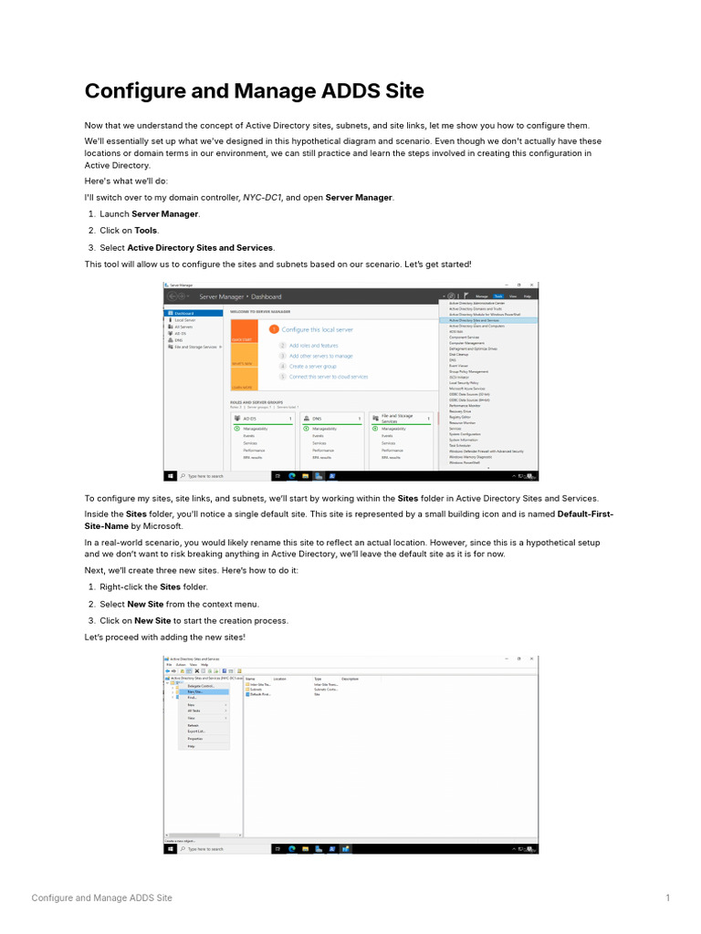 Configure and Manage ADDS Site | PDF | Active Directory | Ip Address