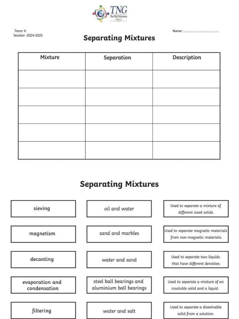 Separating-Mixtures-Matching-Worksheet_ver_2 | PDF