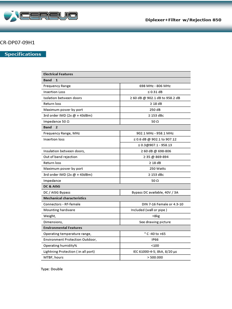 CR-DP07-09H1 - Diplexor - BB | PDF | Telecommunications Engineering | Electricity
