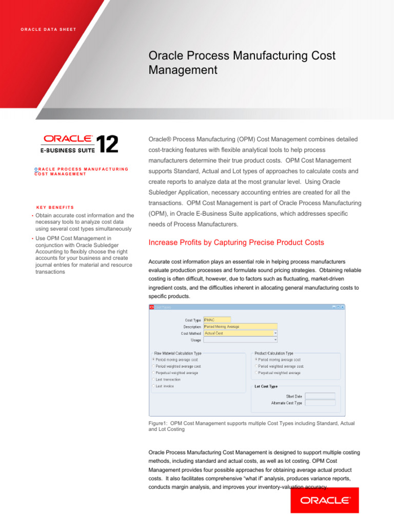Oracle Process Manufacturing Costing Data Sheet | PDF | Cost Accounting ...