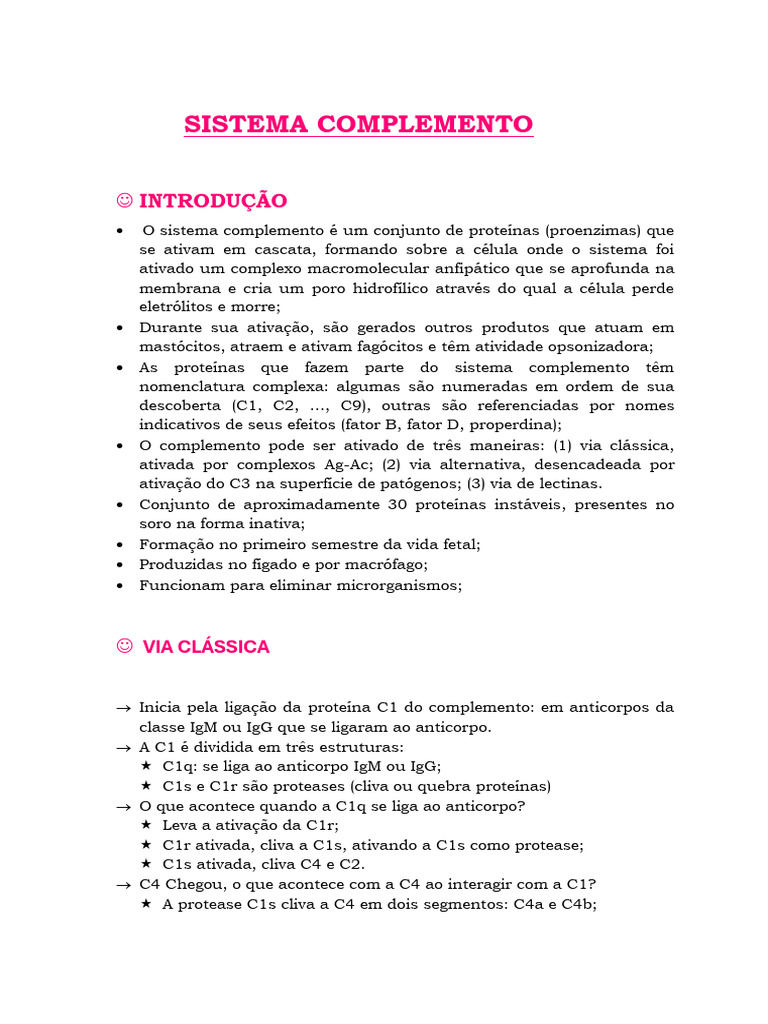 Sistema Complemento | PDF | Sistema complementar | Biofísica