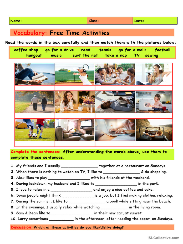 Vocabulary - Free Time Activities | PDF