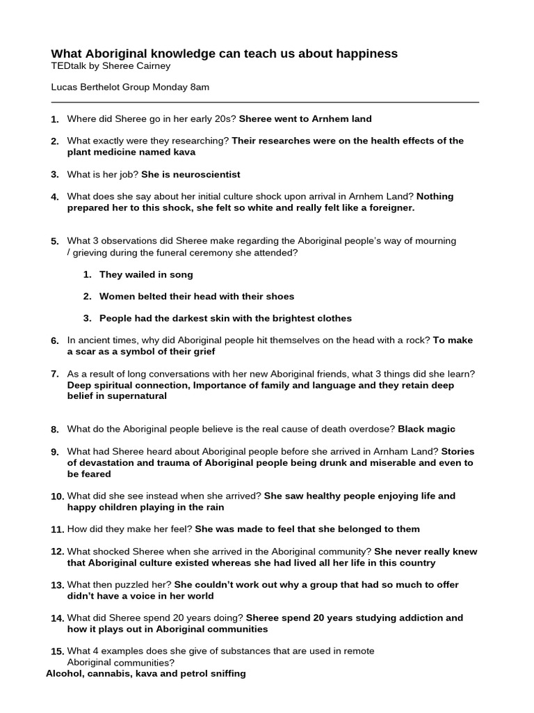 Aboriginal TED TALK Questions-Converti | PDF | Indigenous Australians