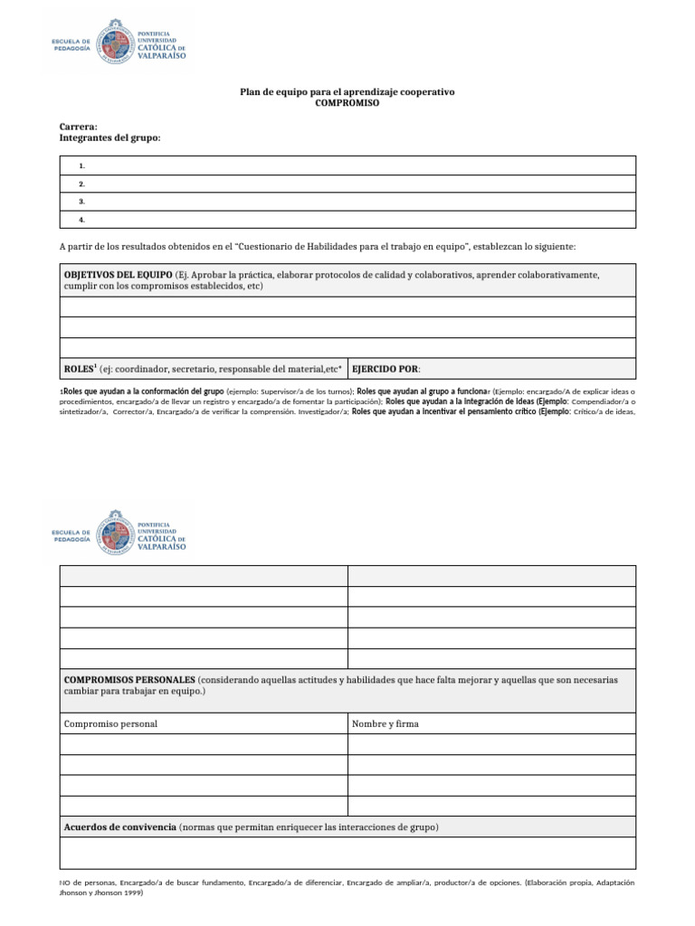 Plan de Equipo Para El Aprendizaje Cooperativo | PDF