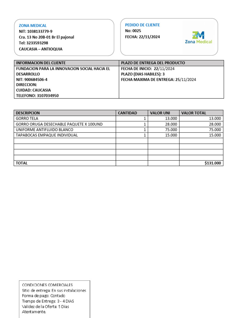 Cotizacion Zona Medical | PDF