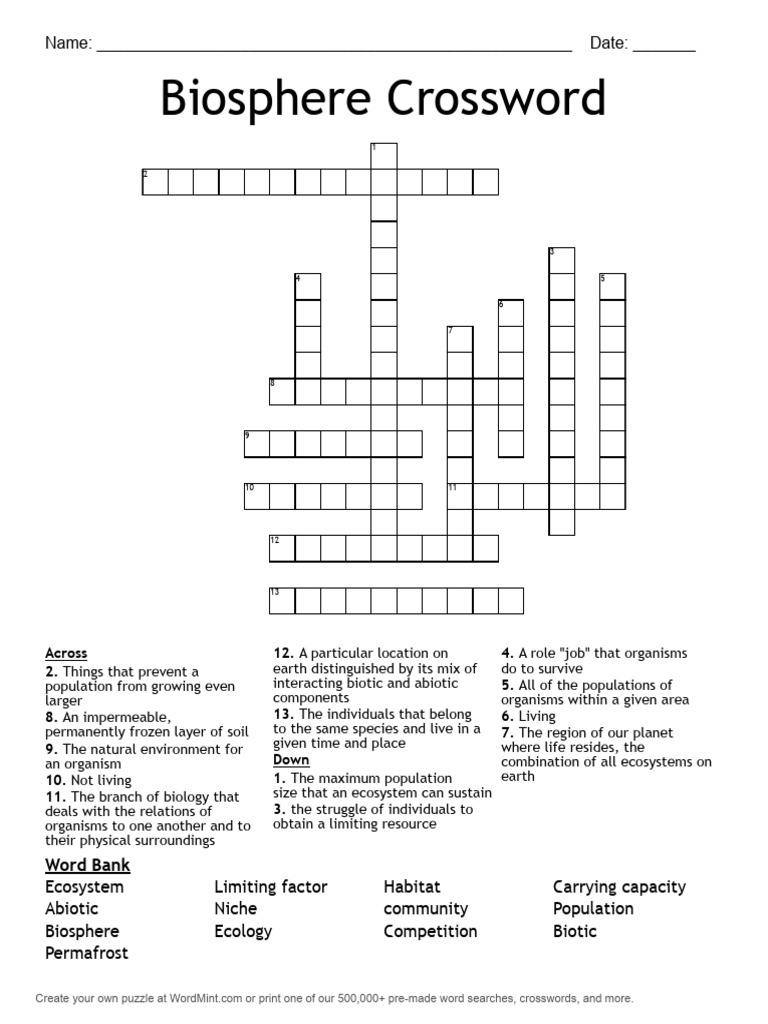 Biosphere Crossword 13930a 6162e83e | PDF | Ecosystem | Systems Biology