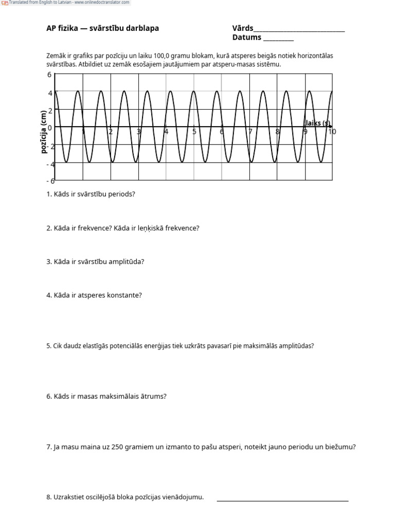 AP Physics-Oscillation Function WS - En.lv | PDF