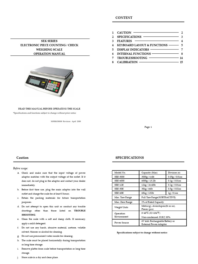 SEK-User-Manual - Bascula de Pintura | PDF | Computer Keyboard | Electronics