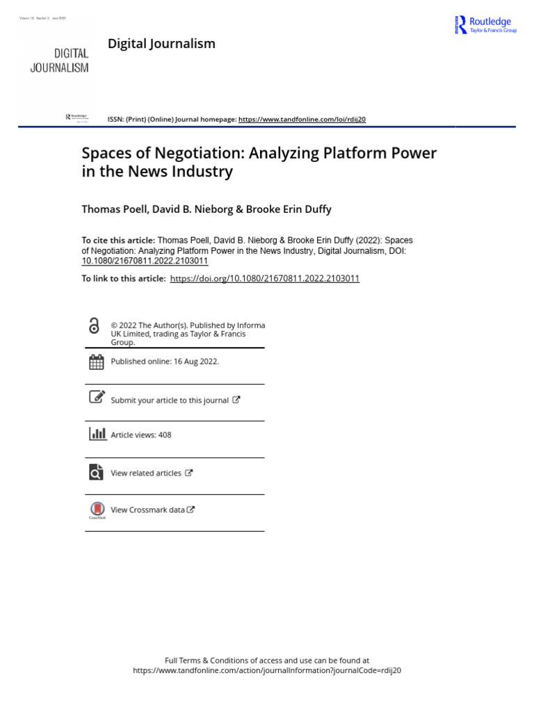 Spaces of Negotiation Analyzing Platform Power in The News Industry ...