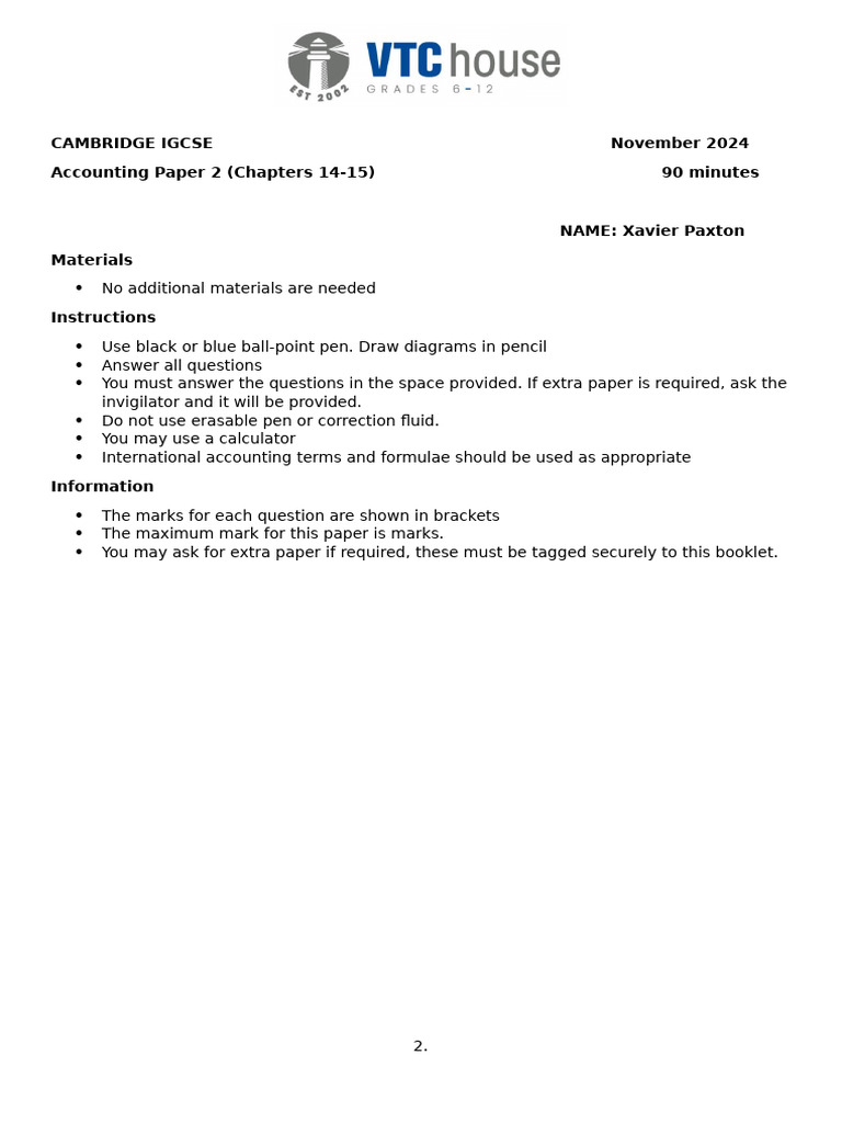 November 2024 Paper 2 (Chapters 14-15) | PDF | Debits And Credits ...