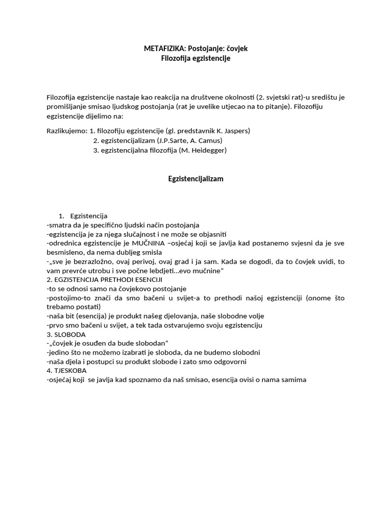 Filozofija Egzistencije Jaspers, Sartre 2.12 | PDF