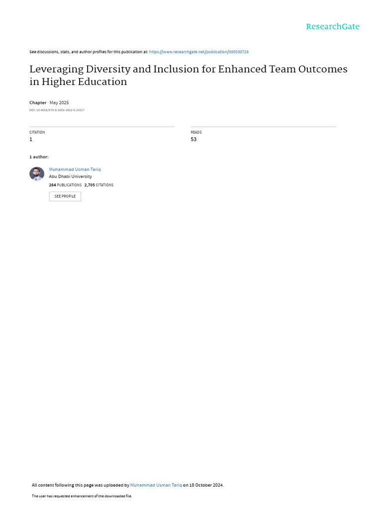 Leveraging Diversity and Inclusion For Enhanced Team Outcomes in Higher ...