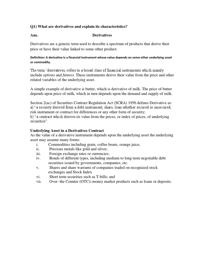Understanding Derivatives and Their Characteristics | PDF | Finance ...