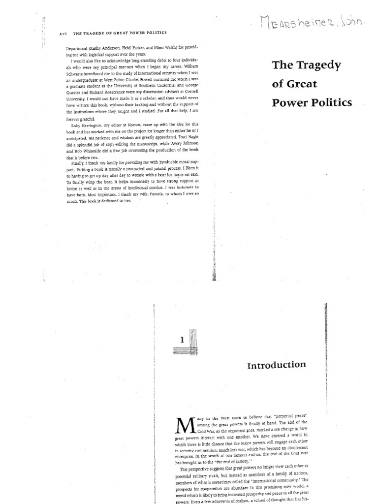 U 3 - Mearsheimer (The Tragedy of Great Power Politics) | PDF