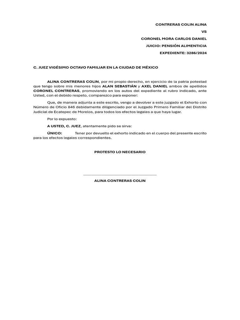 ESCRITO DEVOLUCION EXHORTO 2 | PDF