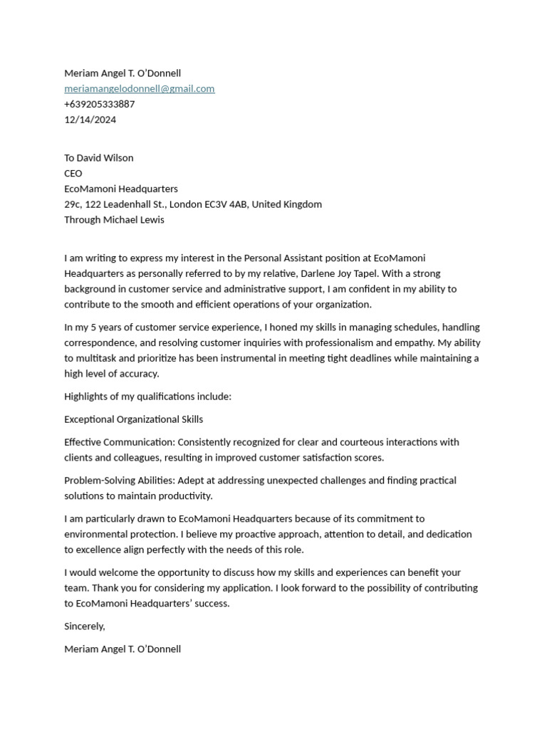 Application Letter of Intent | PDF