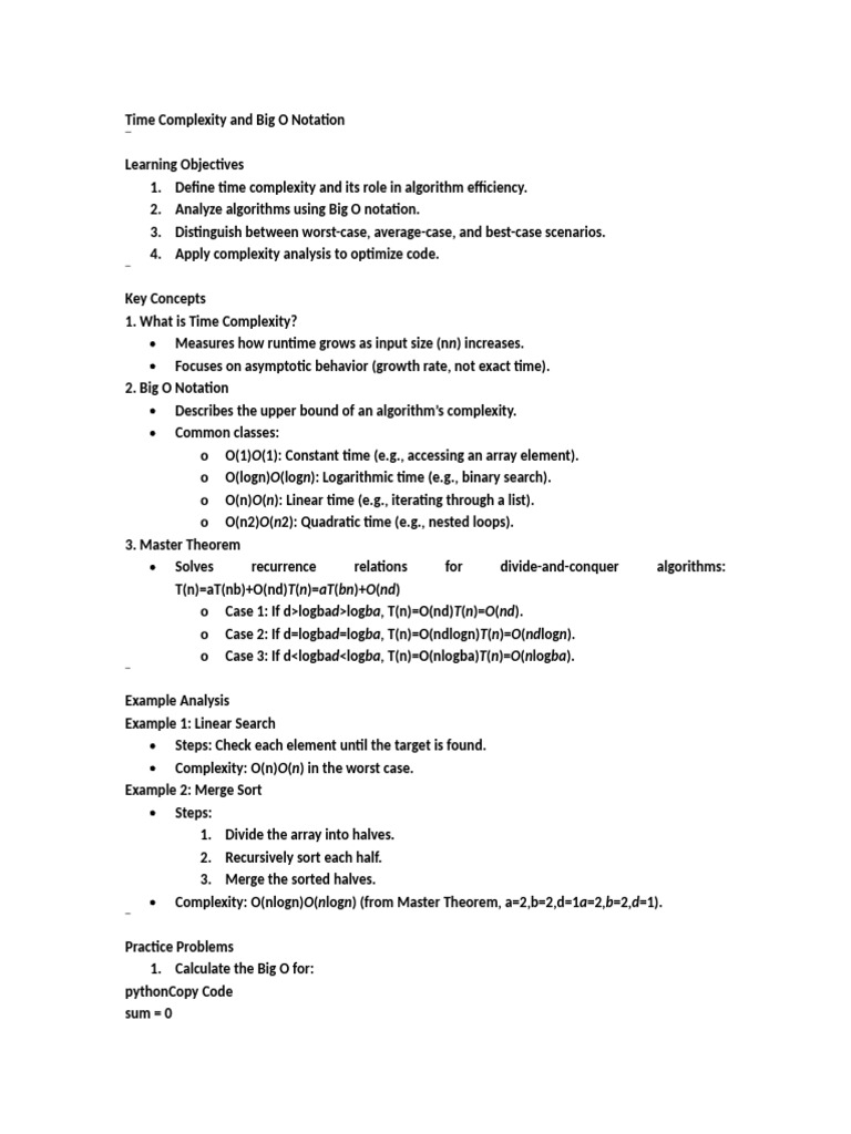 Time Complexity and Big O Notation‌ | PDF | Time Complexity | Computational Science