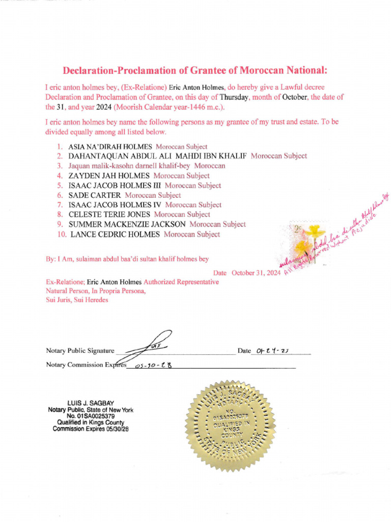 Declaration-Proclamation of Grantee of Morccan National 3 | PDF